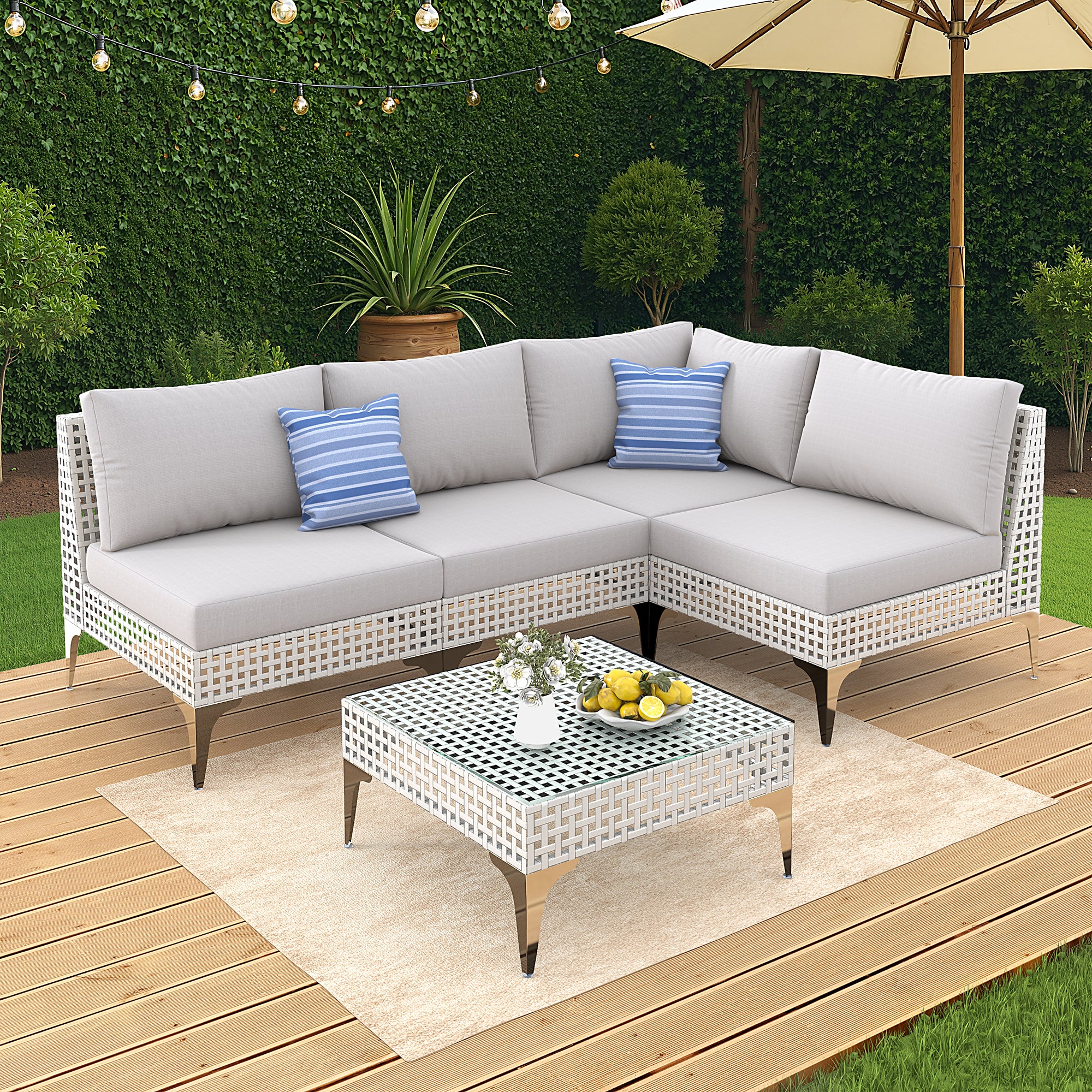 Radiata Modular Patio Furniture Set with Fire Pit Table, Outdoor Secti ...